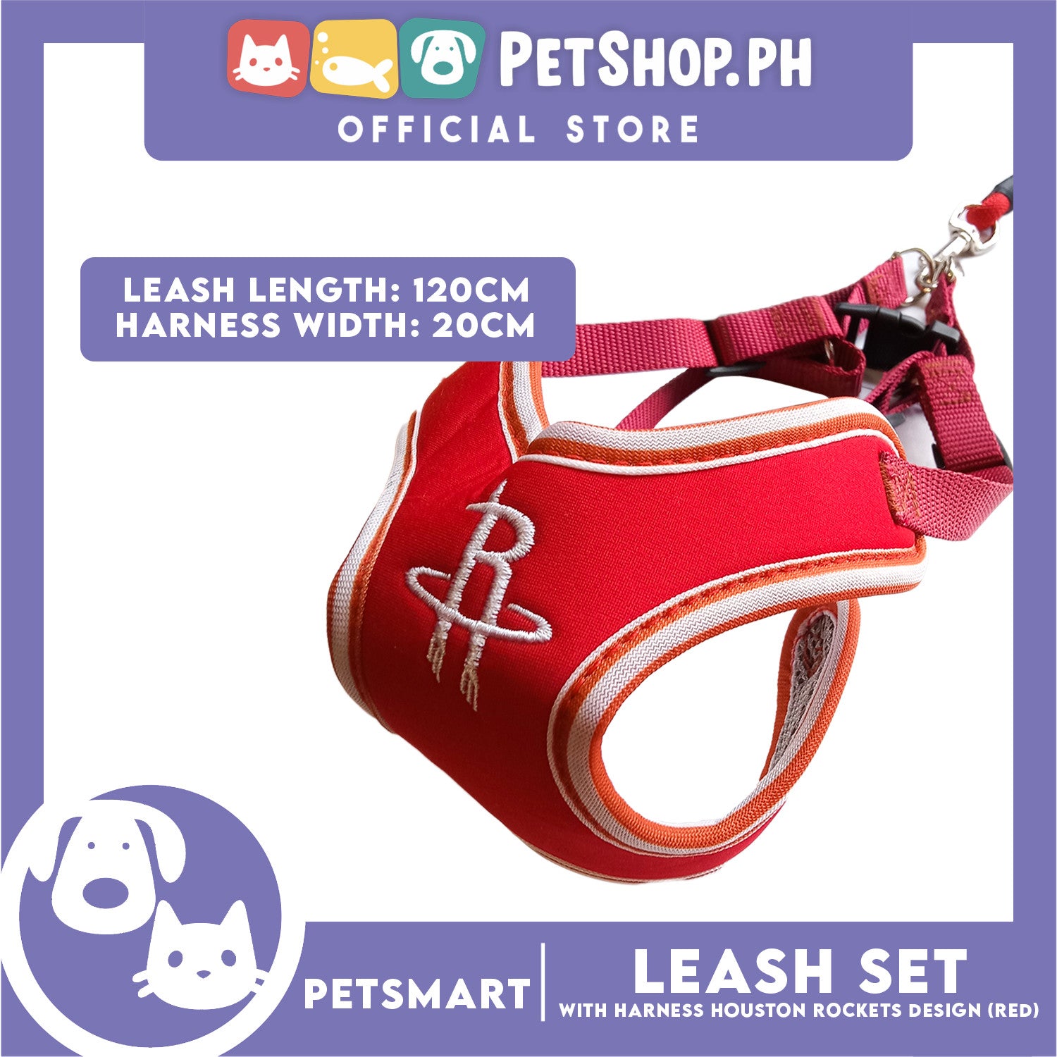 Pet Harness with Leash Houston Rockets Basketball Design – Petshop.PH