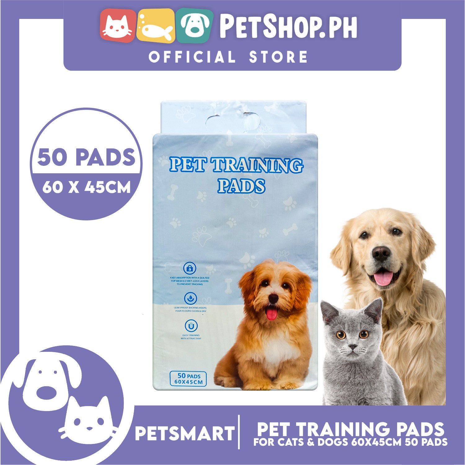 Pet Training Pads Pee Pads (50 Pads) 60 x 45 cm – Petshop.PH