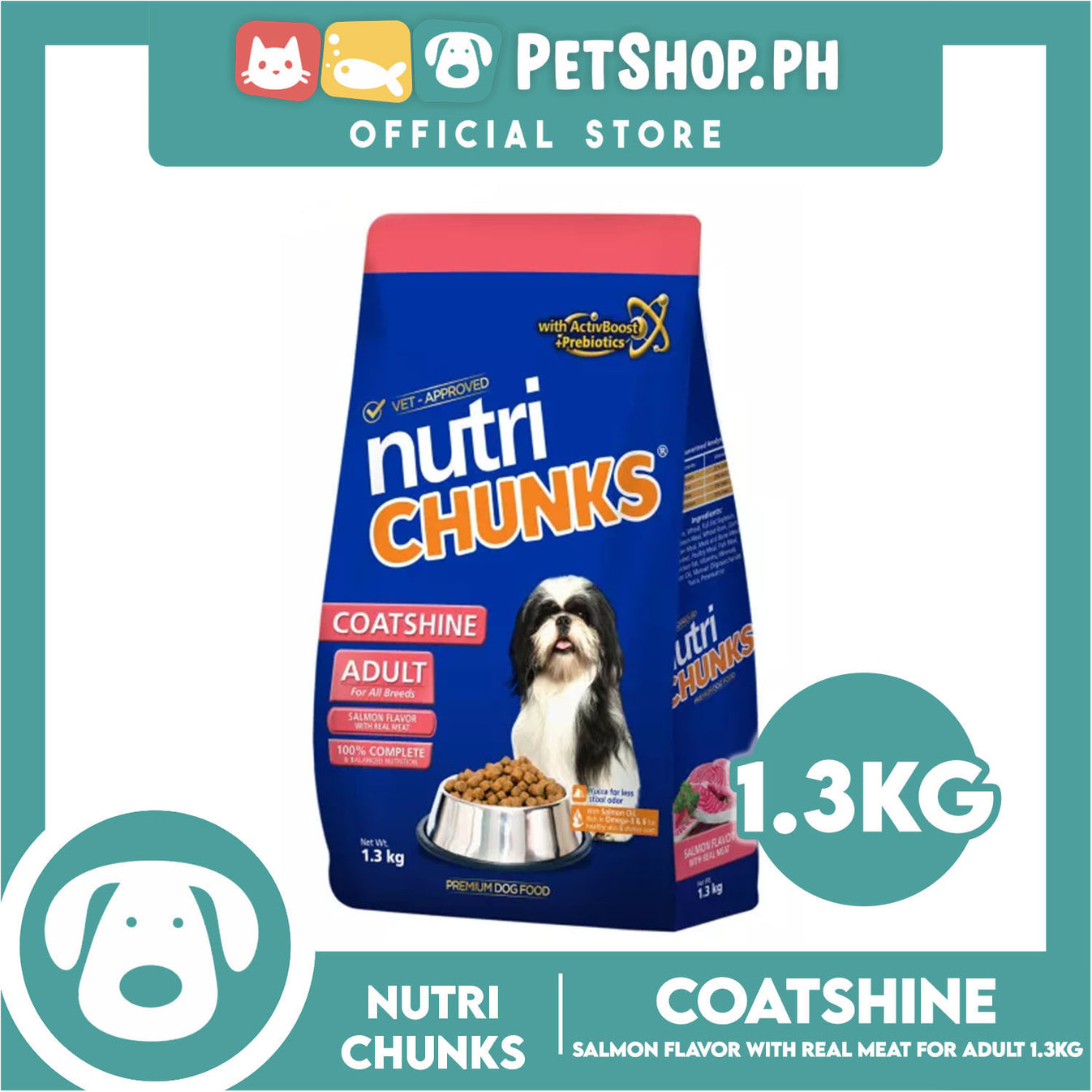 Nutri Chunks Coatshine Premium Dog Food, Adult For All Breeds 1.3kg (S ...