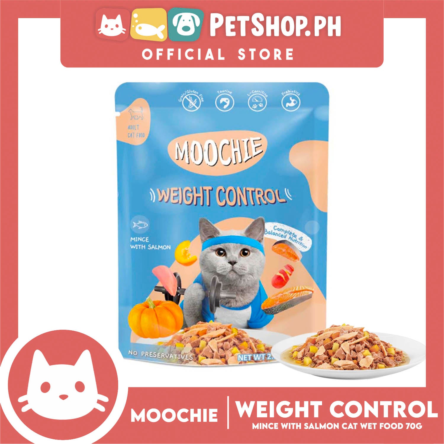 Moochie Weight Control Adult Cat Wet Food (Mince with Salmon) 70g ...